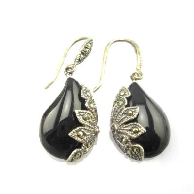 China Sterling Silver Marcasite Earrings Black Onyx Retro Jewelry (JA1729BLACK) for sale