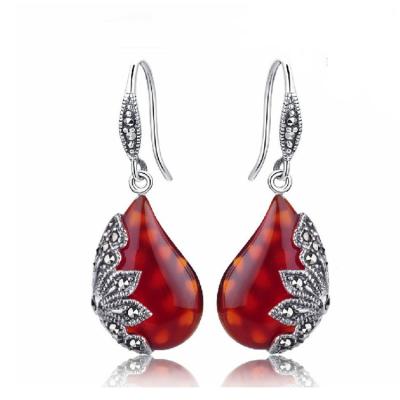China Sterling Silver Marcasite Earrings Red Agate Retro Jewelry (JA1729RED) for sale