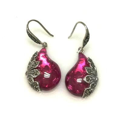 China Sterling Silver Marcasite Earrings Pink Cubic Zircon Retro Jewelry (JA1729PINK) for sale