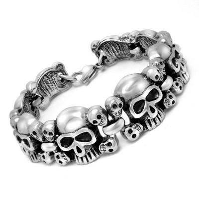 China Men's Stainless Steel Skull Link Bracelet Gothic Style Silver Color (JCE229) for sale