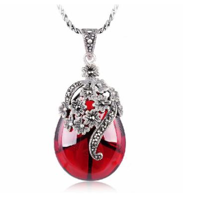 China Thai 925 Silver Pendant Necklace with Red Agate Marcasite(JX467RED) for sale