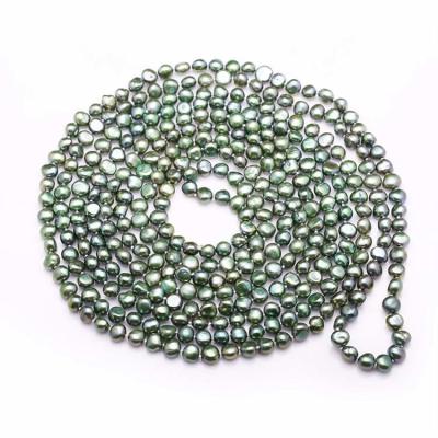 China Green 7-8mm Freshwater Cultured Potato Shape Pearls Necklace 100 inches (FN08284GREEN) for sale