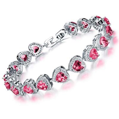 China Fashion Platinum Plated Links Chain Heart Shape Red Cubic Zirconia Tennis Bracelet (JDS949RED) for sale