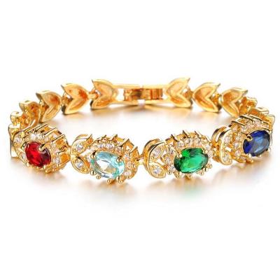 China Mix Colour Crystal Women's Tennis Bracelet 18k Gold Plated Gorgeous Wedding Jewelry (JKS439) for sale