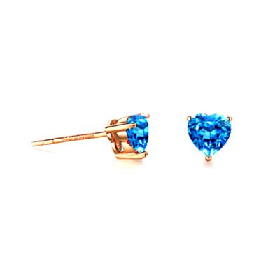 China 18K Rose Gold Blue Topaz Heart Shape Stud Earrings Women Jewelry(KE001BLUE) for sale