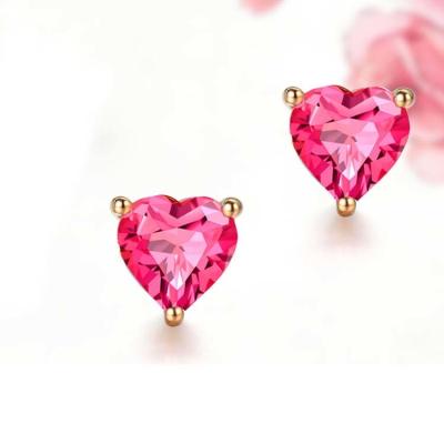China 18K Rose Gold Ruby  Heart Shape Stud Earrings Women Jewelry(KE001PINK) for sale