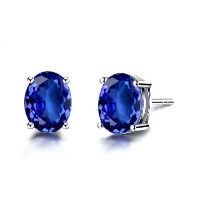 China White Gold Oval Tanzanite Gem Stud Earrings for Women Wedding Jewelry ( KE002WHITE) for sale
