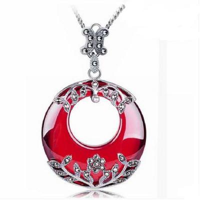 China Thai Silver Garnet Pendant Necklace Marcasite Retro Jewelry(N11061RED) for sale