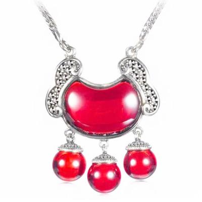 China Vintage Sterling Silver Marcasite Red Agate Pendant Necklace Luck Kids Jewelry(N11063) for sale