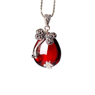China Thail Silver Garnet and Marcasite Pendant Retro Necklace(N11064RED) for sale