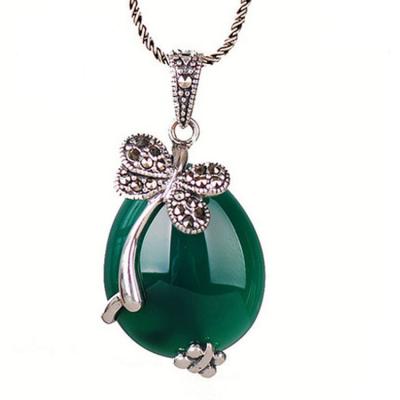 China Thail Silver Green Agate and Marcasite Pendant Necklace(N11064GREEN) for sale