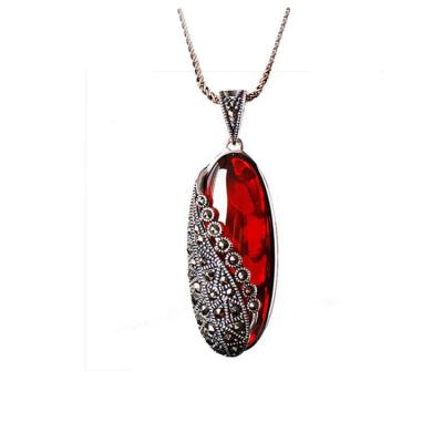 China Vintage Thai  925 Silver Garnet Marcasite Pendant and 18 Inches Chain(N11065RED) for sale