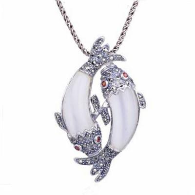China Thai 925 Silver Double Fishes White Opal Pendant with Sterling Silver Chain (N11066WHITE) for sale