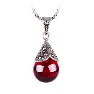 China Antique Jewelry 925 Silver Garnet and Marcasite Pendant Necklace 18 Inches(N12032) for sale