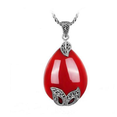 China Thai Silver Jewelry Created Garnet with Marcasite Pendant Necklace (N12034RED) for sale