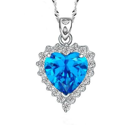 China Sterling Silver Created Blue Topaz Heart Pendant Necklace for Women (N12281) for sale
