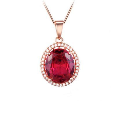 China Rose Gold Plate Sterling Silver Oval Pink Cubic Zirconia Pendant Necklace 18 Inches（N12283） for sale
