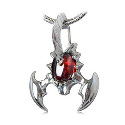China Women's and Men's Sterling Silver Vintage Style Garnet Scorpion Pendant Necklace(N6030801RED) for sale