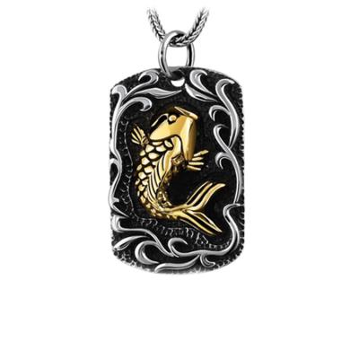 China Women and Men Thai Sterling Silver Tag Vintage Style Goldfish Tag Necklace(N6030808) for sale