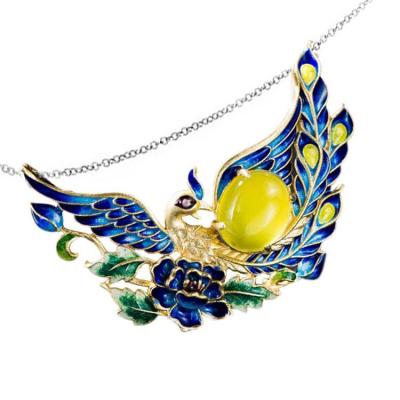 China Gold Plated Fashion Enamel Phoenix Pendant Necklace with Silver Chain 18 inches(P6050602) for sale