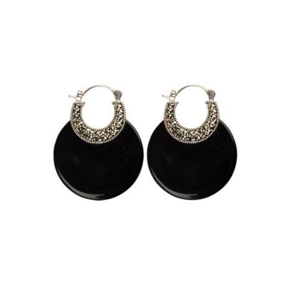 China Sterling Silver Black Agate Hoop Earrings(XH021046W ) for sale