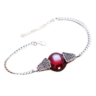 China Women Sterling Silver Garnet Charm Chain Bracelet Vintage Jewelry(XH017992W) for sale