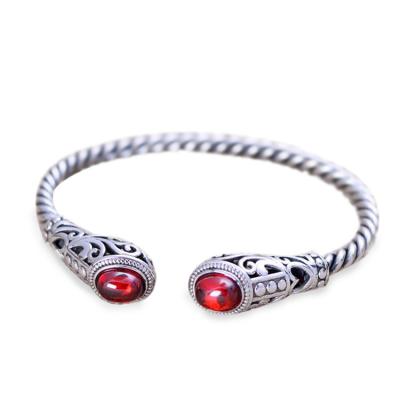China Sterling Silver Cable Bracelet with Garnet Open Adjustable Cuff Bracelet (XH049954W) for sale