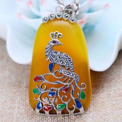 China Retro Thailand Sterling Silver Synthesized Yellow Chalcedony Pendant Necklace(052775W) for sale