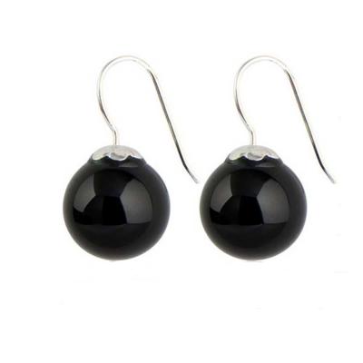 China 925 Sterling Silver Dangle Earrings with Black Onyx Bead (011634BLACK) for sale
