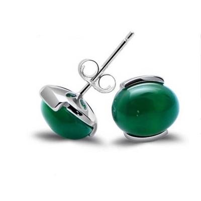 China 925 Sterling Silver Oval  Green Onyx Bead Stud Earrings(033422W) for sale