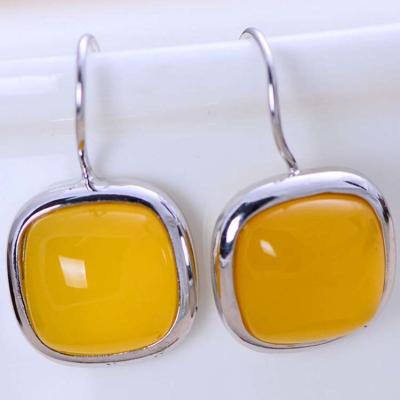 China 925 Sterling Silver Square Yellow Chalcedony Dangel Earrings (XH052420W) for sale