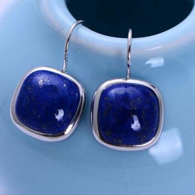 China 925 Sterling Silver Square Natural Lapis Lazuli Dorp Earrings(034607W) for sale