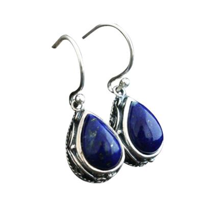 China Thai Sterling Silver Natural Lapis Lazuli Drop Dangel Retro Earrings (043143W) for sale