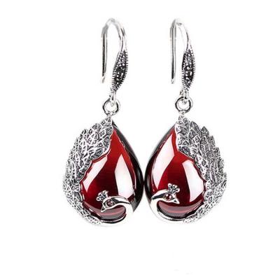 China Thai Sterling Silver Red Chalcedony Drop Retro Earrings (E170619RED) for sale