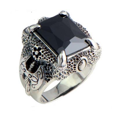 China Mens Thailand Retro Dragon Sterling Silver Ring with Created Black Onyx(023605BLACK) for sale