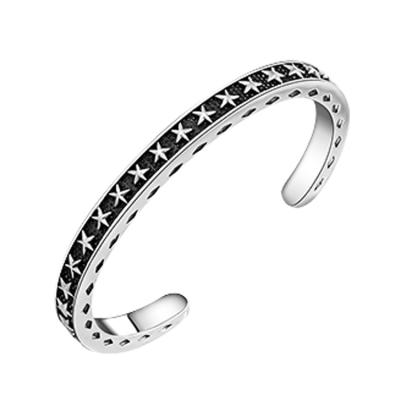 China Vintage Black Rhodium Plated Thai 925 Sterling Silver Star Bangle Bracelet(XH057344W) for sale