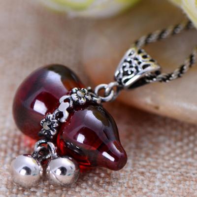 China Thai Sterling Silver Pendant Necklace with Gourds Shape Red Cubic Zircon Charm(XH0384) for sale