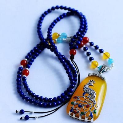 China 925 Silver Enamel Yellow Chalcedony Pendant Lapis Lazuli Beads Strand Necklace (XH057272) for sale