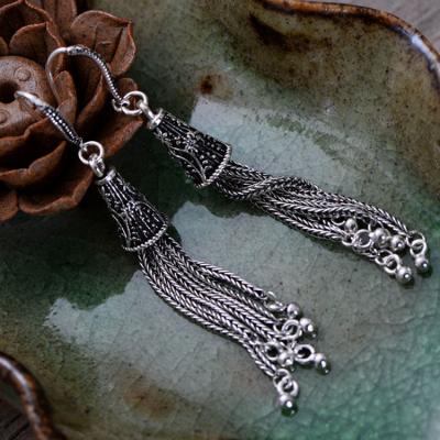 China Retro Women Jewelry Black 925 Silver Tassels Drop Earrings(053715) for sale