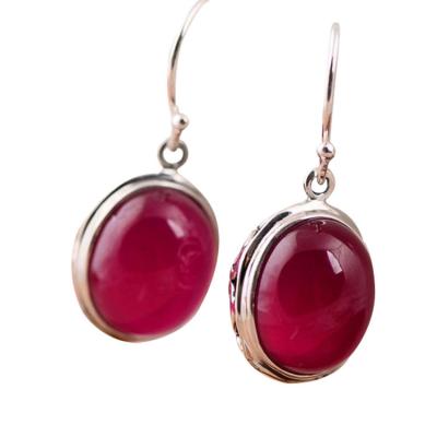 China Sterling 925 Silver Synthetic Ruby Pendant Dangle Earrings (019515) for sale