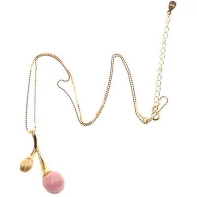 China 18K Yellow Gold Plated 925 Silver Pink Shell Carved Tulip Pendant Charm Necklace(EZ760003) for sale