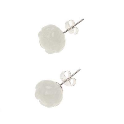 China Sterling Silver 925 Natural Jade Engraved Flowers Stud Earring (TRS30897) for sale
