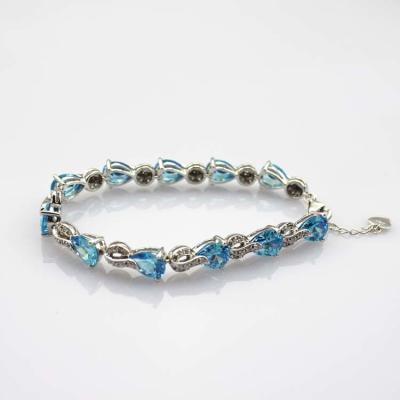 China Sterling Silver Created Blue Topaz Clear CZ Diamonds Tennis Bracelet(B02BLUE) for sale