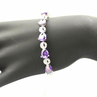 China Sterling Silver Created Amethyst Clear CZ Diamonds Tennis Bracelet(B02PURPLE) for sale
