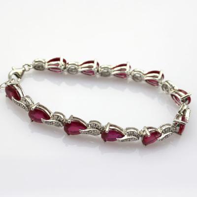 China Sterling Silver Created RUBY Clear CZ Diamonds Tennis Bracelet(B02RUBY) for sale