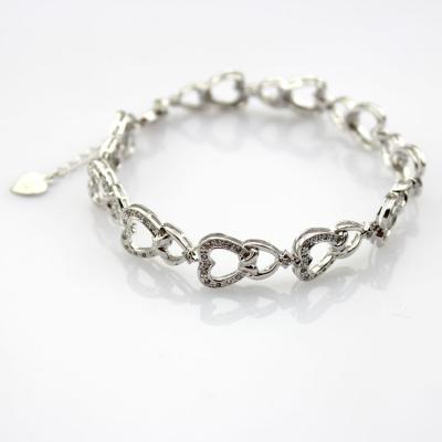 China Sterling Silver Pave Clear CZ Diamonds Heart Tennis Bracelet (B03) for sale