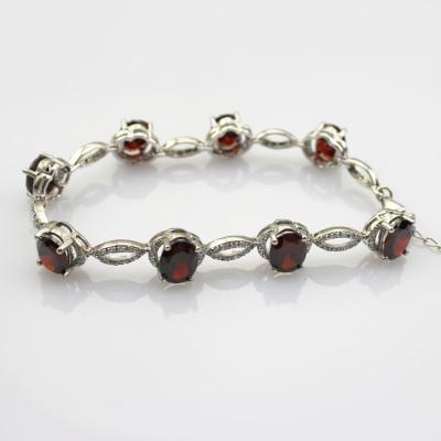 China Women Jewelry 925 Silver Created 7x9mm Oval Garnet  Cubic Zircon Tennis Bracelet(B05RED) for sale