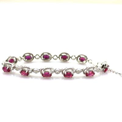 China Sterling Silver 5x7mm Oval Ruby Cubic Zircon Tennis Bracelet(B06PINK) for sale