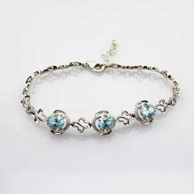 China 925 Silver 5x7mm Created Blue Topaz  Cubic Zircon  Link Tennis Bracelet  (H11) for sale
