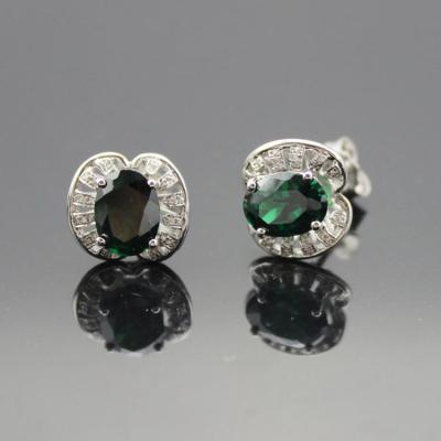 China Sterling Silver Green Cubic Zircon Stud Earrings(E03) for sale